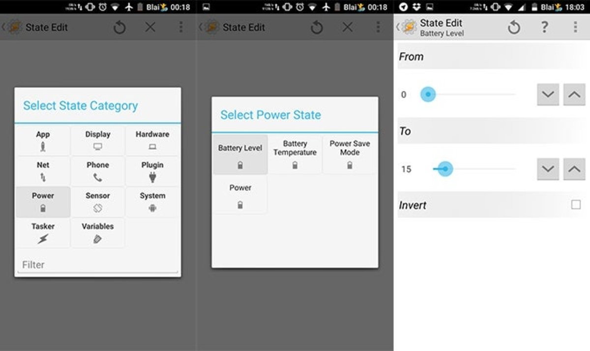Tasker: activar modo avión y otros al quedar poca batería