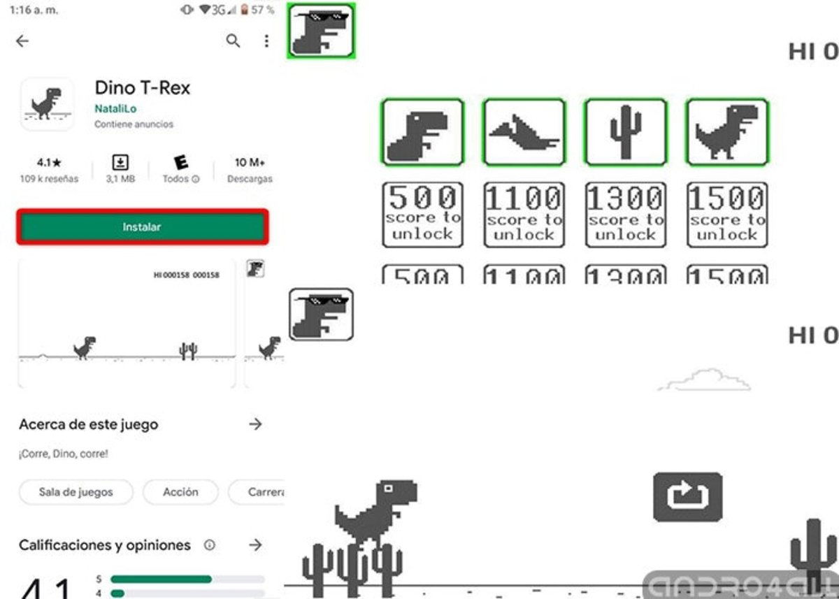 Jugar al dinosaurio de Google con y sin Internet