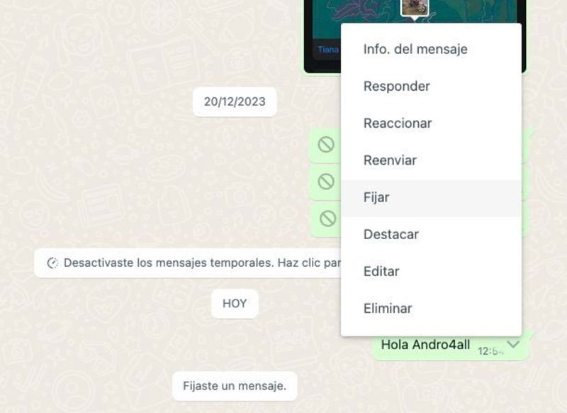 Cómo fijar un mensaje en WhatsApp paso a paso