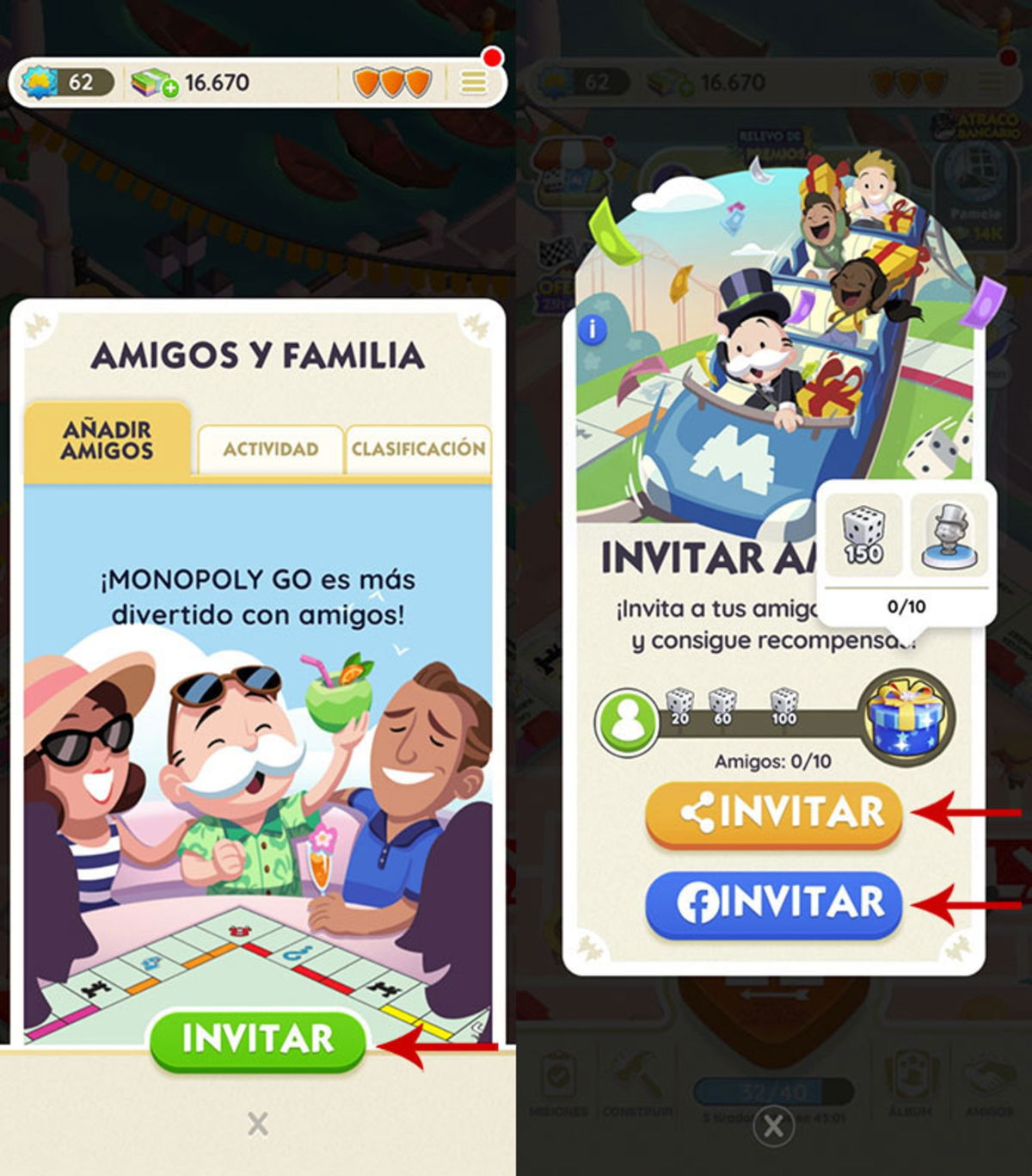 Cómo invitar a amigos en Monopoly Go